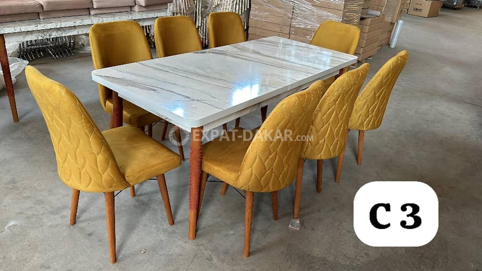 TABLE A MANGER 8 PLACES 180X80 BOIS BLANC DOREE C3 - Plateau | Expat-Dakar