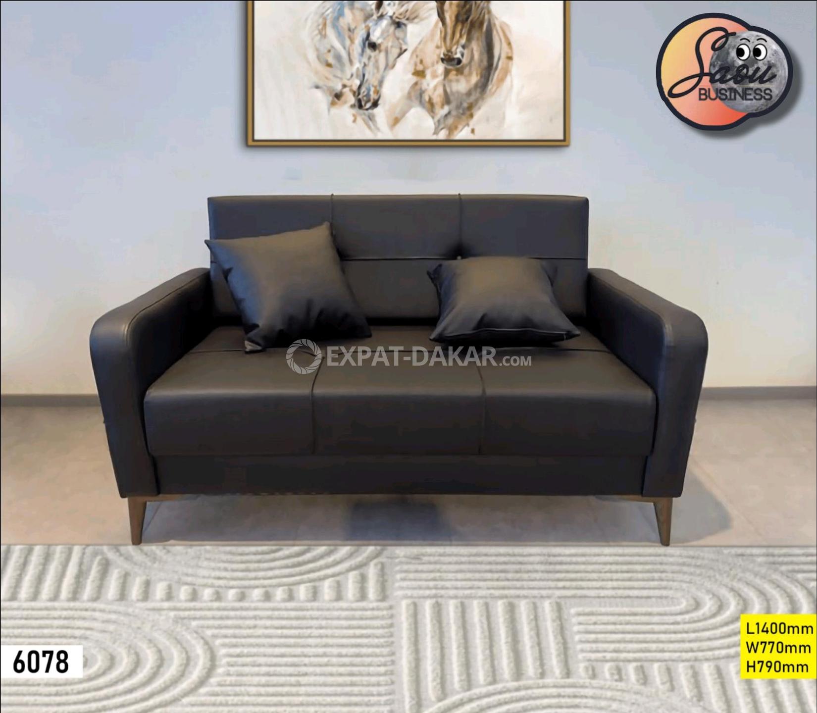 SALON POLO SIMILICUIR NOIR 6078 - 6 à7 PLACES (3+2+1+1 ) - Plateau ...