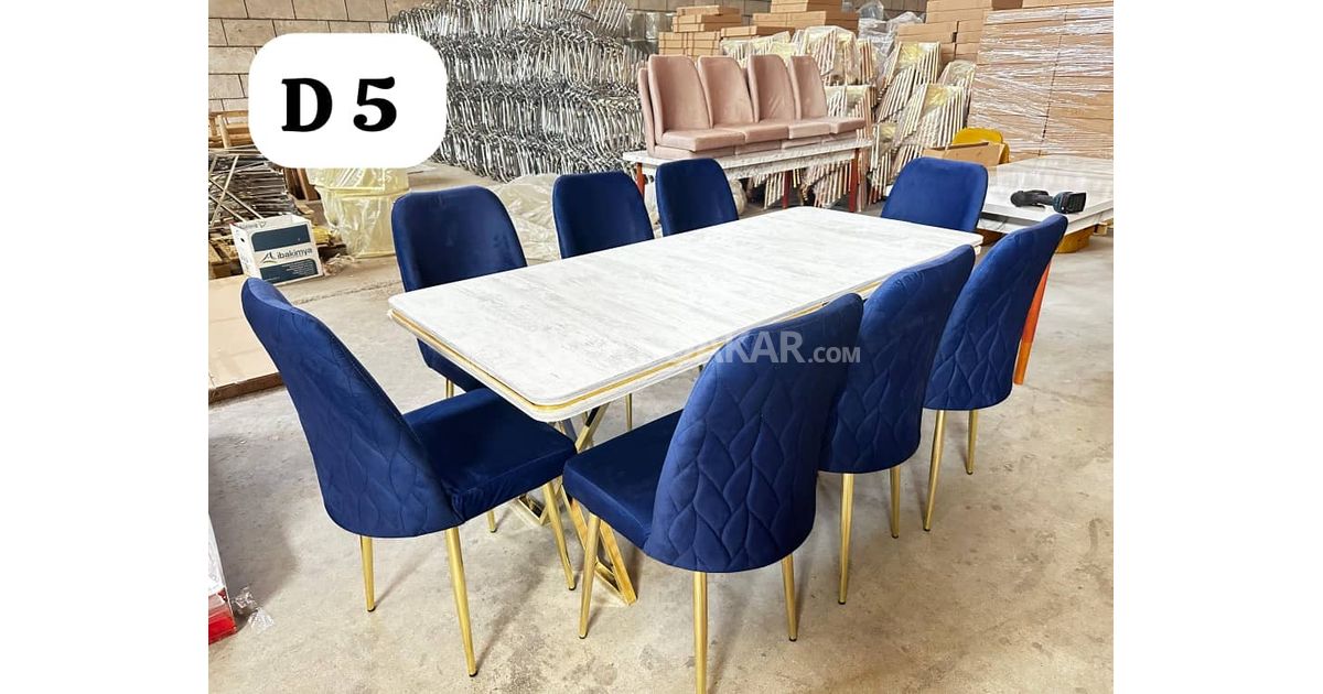 TABLE A MANGER 8 PLACES 180X80 METAL BLEU BLANC D5 - Plateau | Expat-Dakar