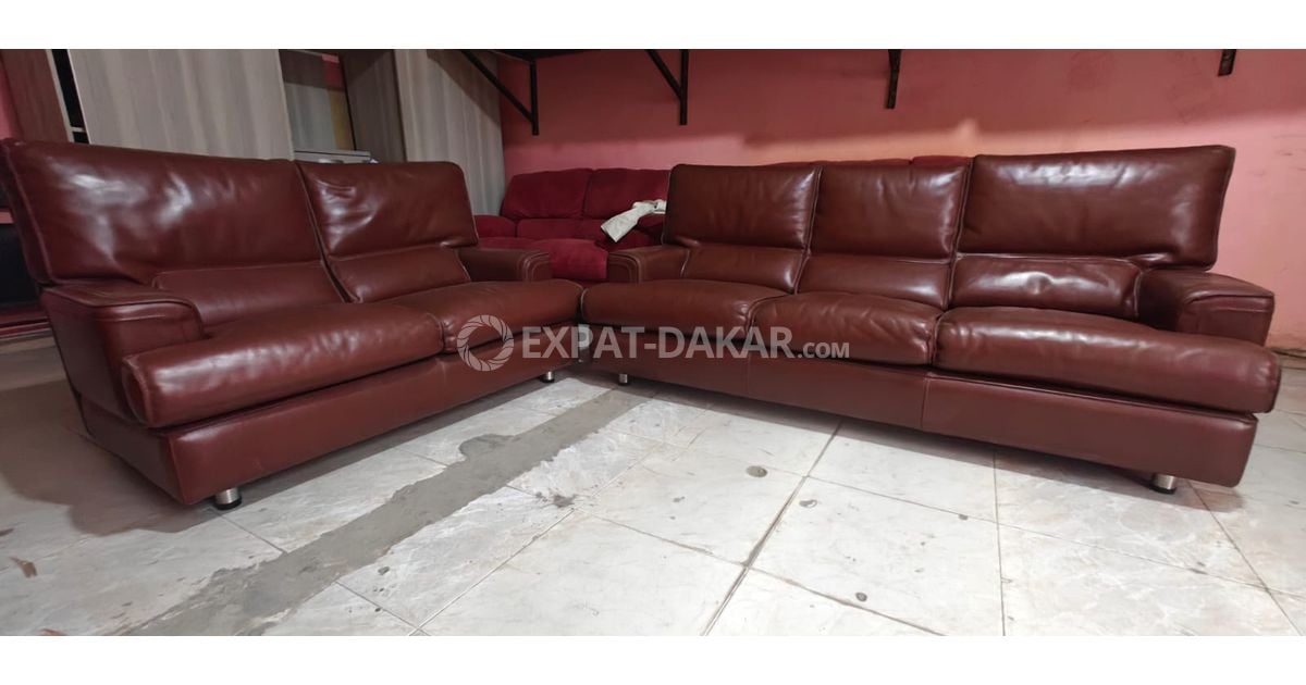 SALON CUIR MARRON TABAC - Parcelles Assainies | Expat-Dakar