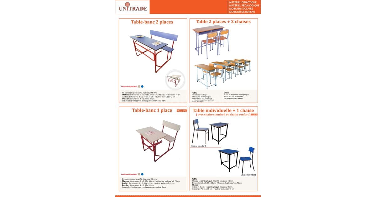Table banc scolaire et chaise pour école - Almadies | Expat-Dakar