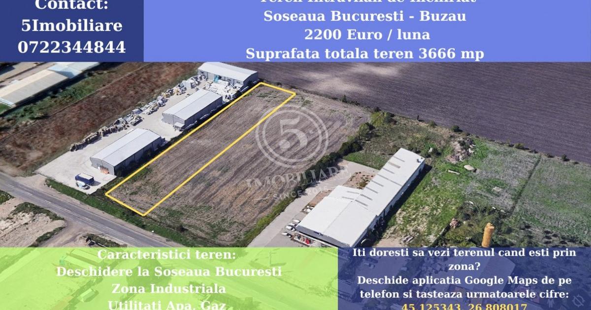 Buzau- Soseaua Bucuresti-Buzau- Teren de Inchiriat- Comision 0% ...