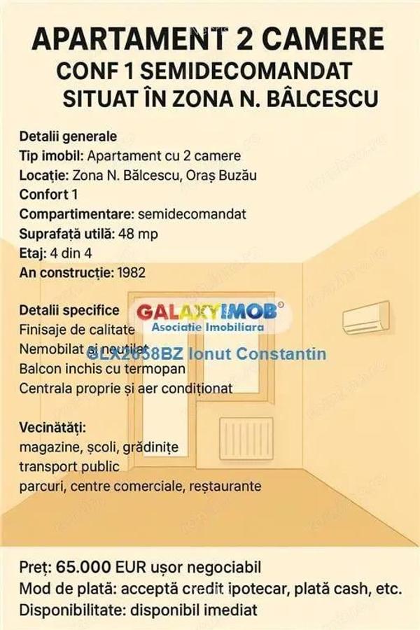 Apartamnet 2 camere conf 1 semidec zona N. Balcescu | Imoradar24