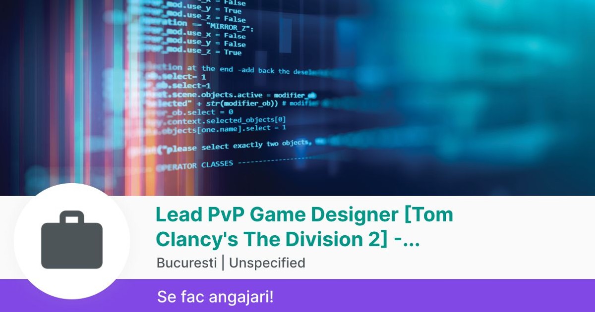 Lead PvP Game Designer [Tom Clancy's The Division 2] - Full-Time ...